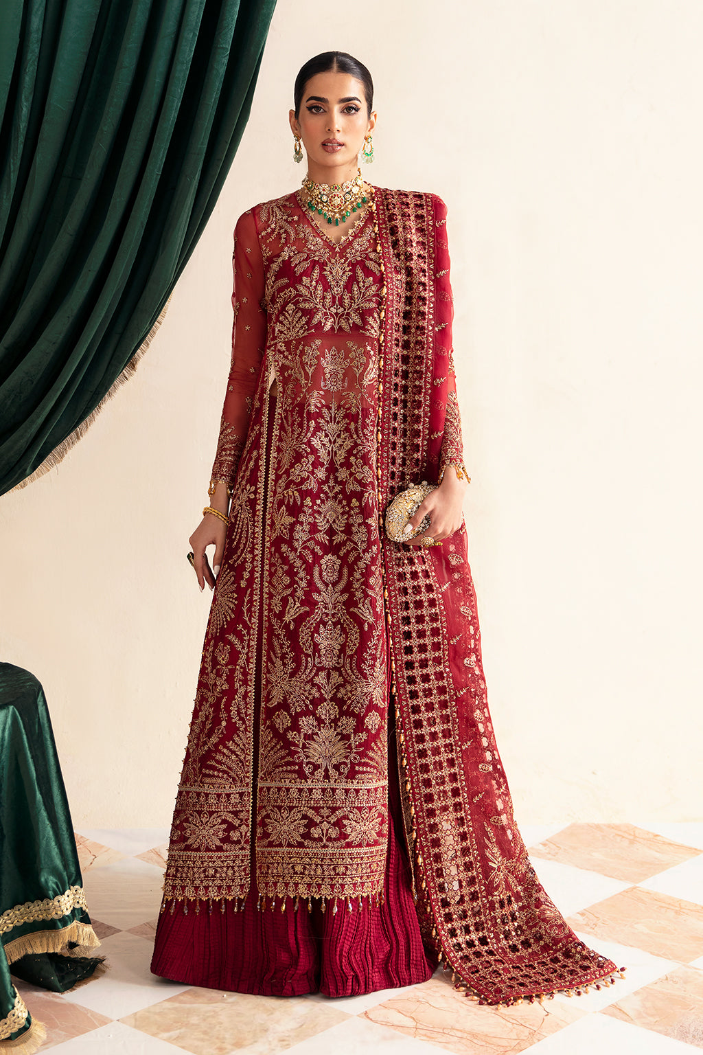 Merlot - Maroon Organza Embroidered Dress (Stitched & Unstitched) | Ayzel.pk