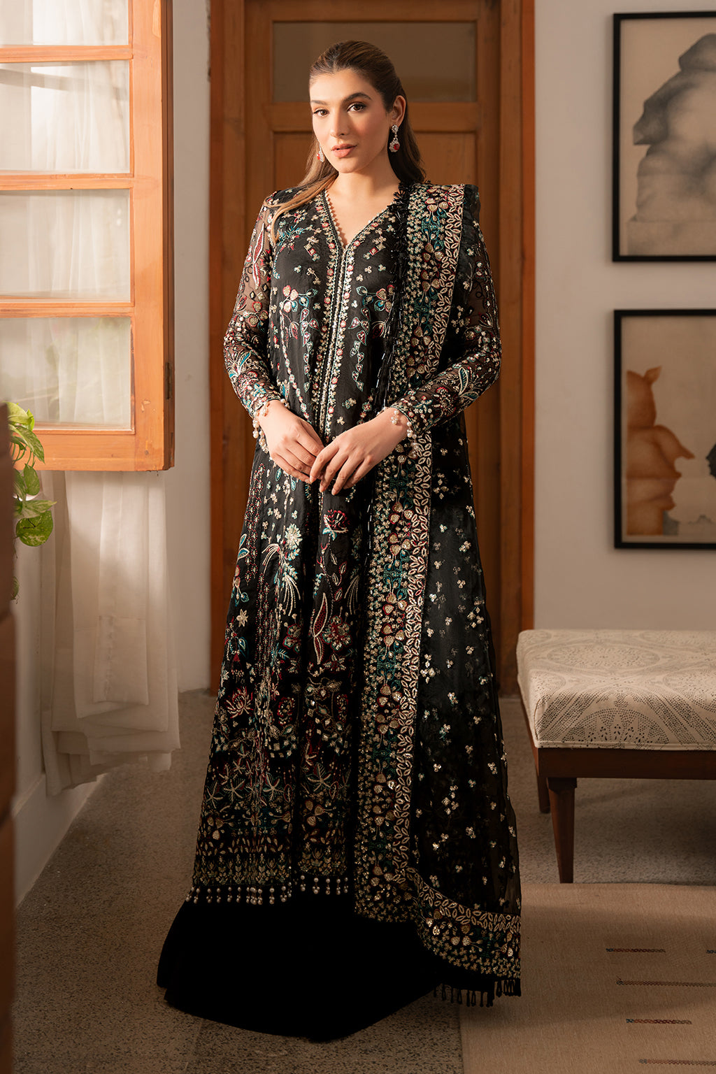 Fleur - Black Organza Dress (Stitched & Unstitched) | Ayzel.pk