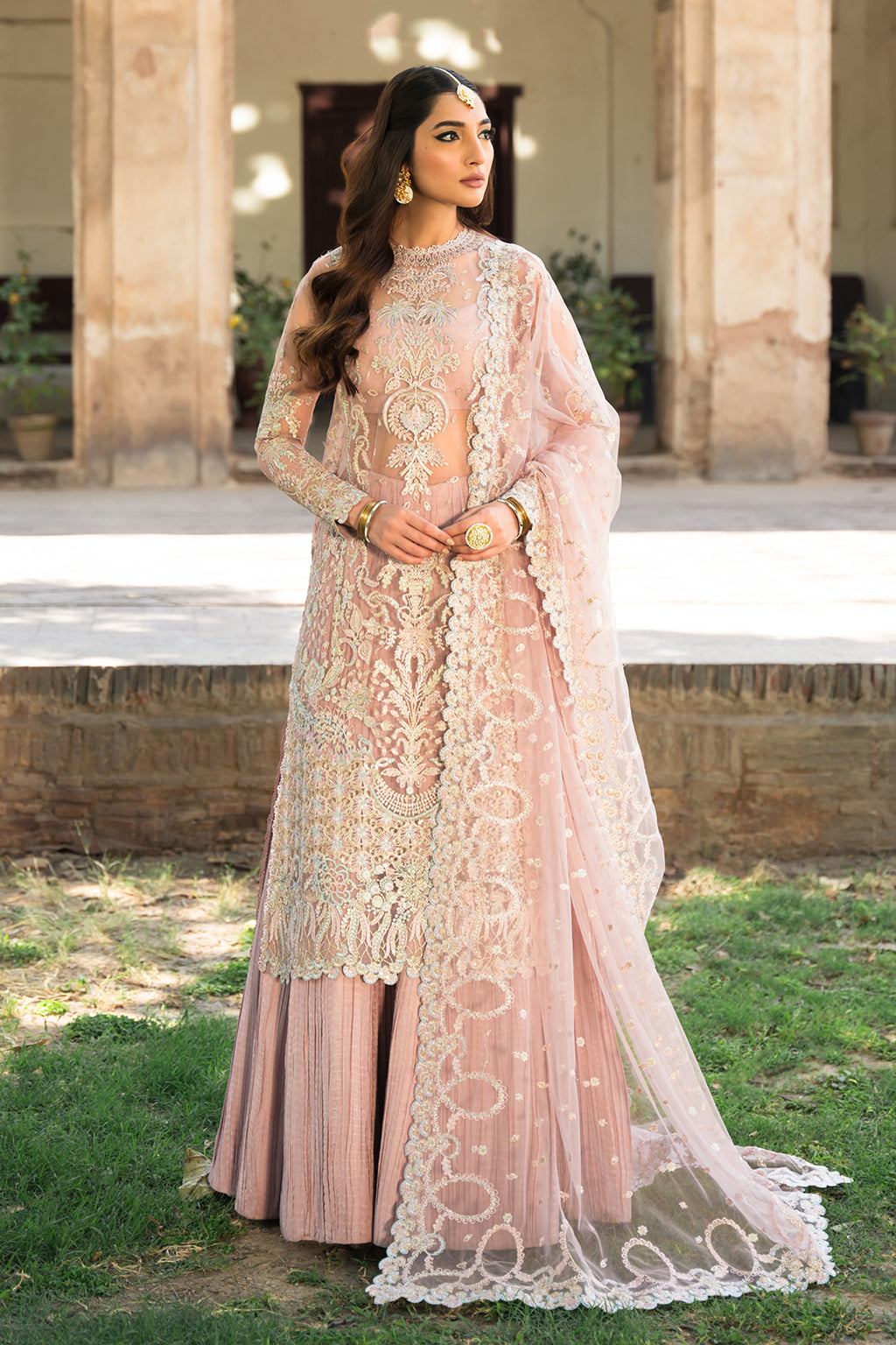 Mussarat - Light Pink Net Dress with Organza Embroidery & Dupatta ...
