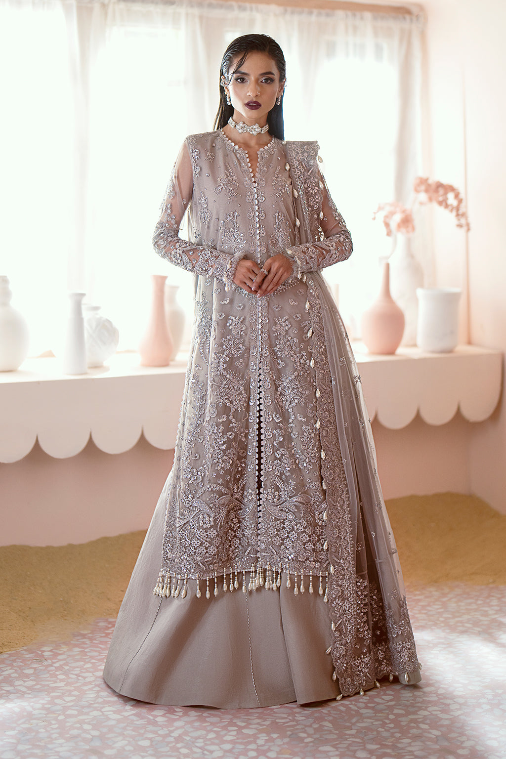 Freya - Graceful Gray Net Dress (Stitched & Unstitched) | Ayzel.pk ...